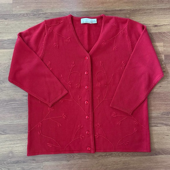 Kim Rogers | Sweaters | Vintage 9sy2k Volup Red Knit Floral Cardigan ...